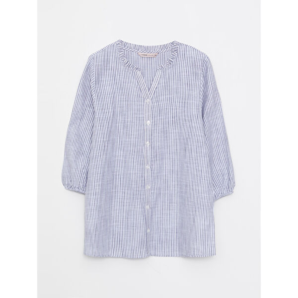 LCW GRACE Kaçık Yaka Çizgili Pamuklu Kadın Gömlek