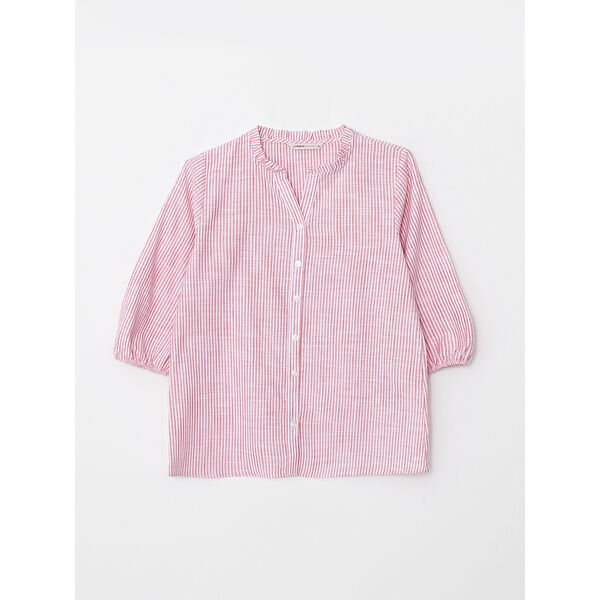 LCW GRACE Kaçık Yaka Çizgili Pamuklu Kadın Gömlek