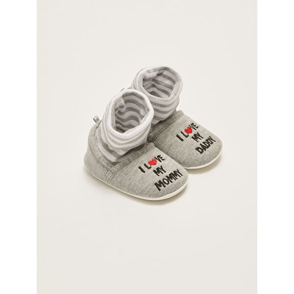 Pamuk Astarlı Nakışlı Erkek Bebek Yürüme Öncesi Çoraplı Ev Ayakkabısı