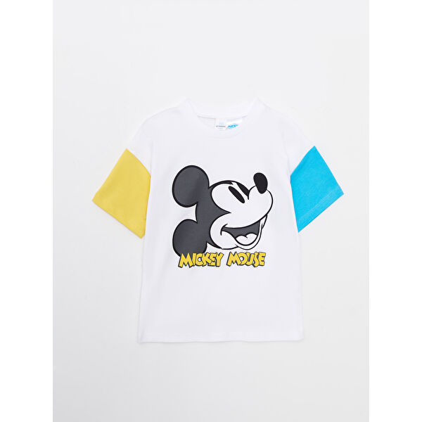 Bisiklet Yaka Kısa Kol Mickey Mouse Baskılı Erkek Bebek Tişört