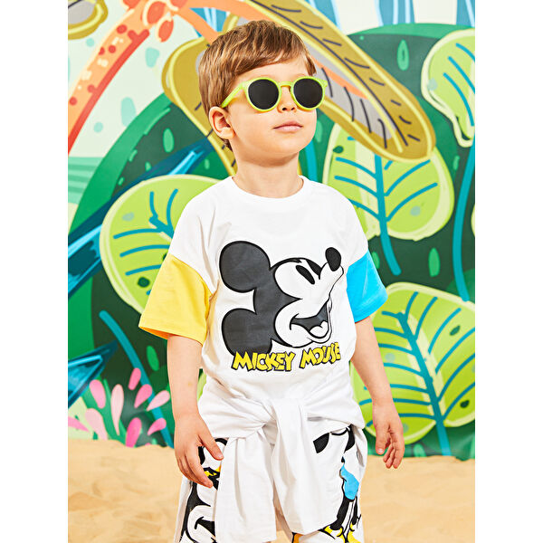 Bisiklet Yaka Kısa Kol Mickey Mouse Baskılı Erkek Bebek Tişört