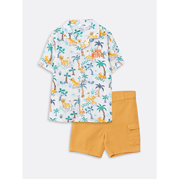 Kısa Kollu Aslan Kral Baskılı Pamuklu Erkek Bebek Gömlek ve Şort 2'li Kısa Kollu Aslan Kral Baskılı Pamuklu Erkek Bebek Gömlek ve Şort 2'li
