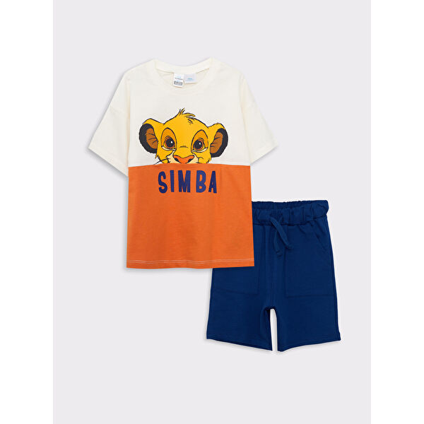 Bisiklet Yaka Kısa Kollu Aslan Kral Baskılı Erkek Bebek Tişört ve Şort 2'li Takım