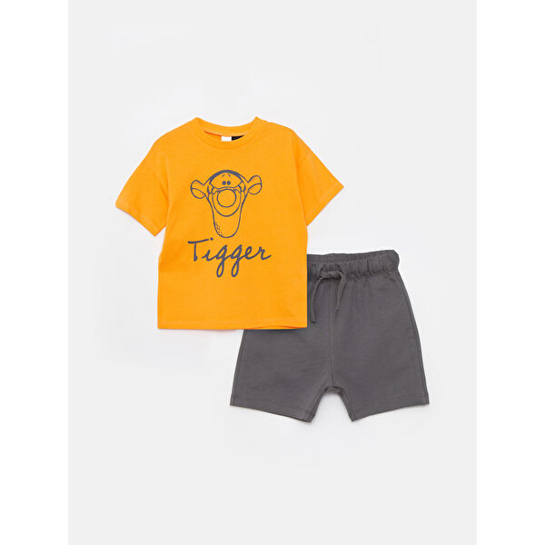 Bisiklet Yaka Kısa Kollu Winnie the Pooh Erkek Bebek Tişört ve Şort 2'li Takım