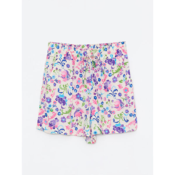 LCW CASUAL Beli Lastikli Rahat Kalıp Çiçekli Viskon Kadın Şort