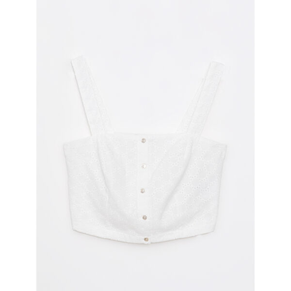 LCW CASUAL Kare Yaka Kendinden Desenli Askılı Poplin Kadın Bluz