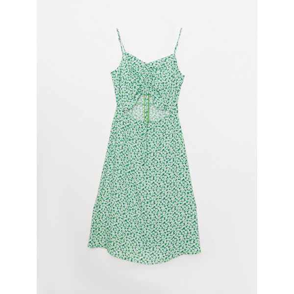 Kalp Yaka Çiçekli Askılı Viskon Kadın Elbise