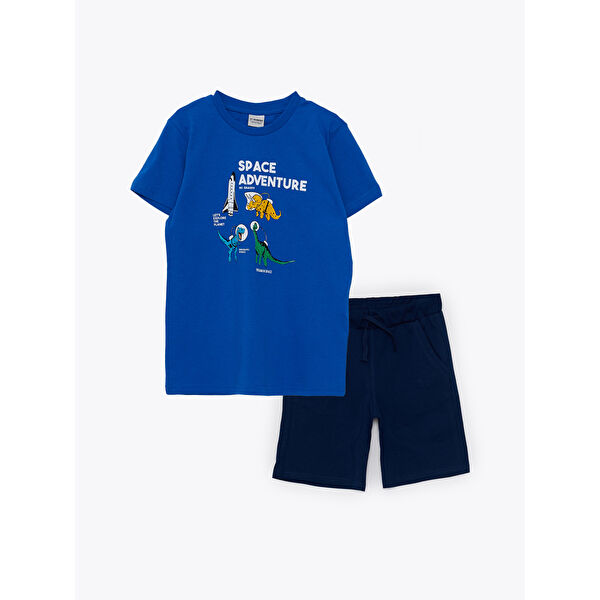 Bisiklet Yaka Baskılı Kısa Kollu Erkek Çocuk Tişört ve Bermuda