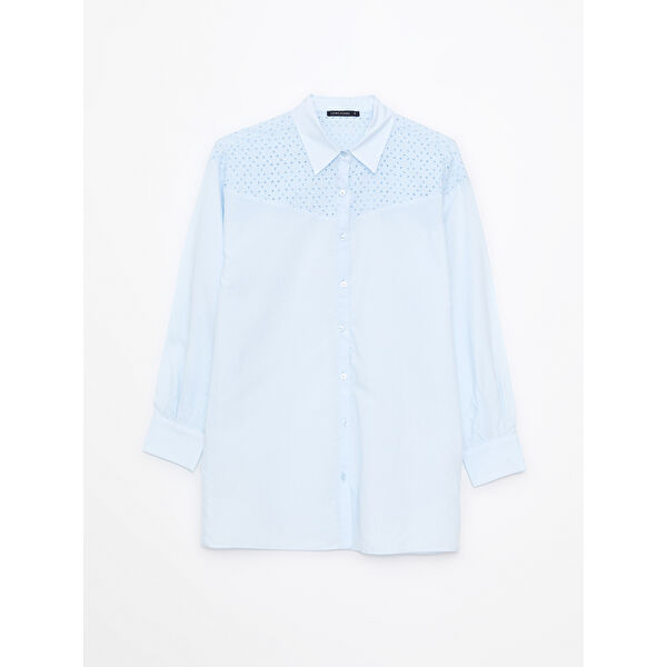 LCW CASUAL Gömlek Yaka Nakışlı Uzun Kollu Poplin Kadın Tunik