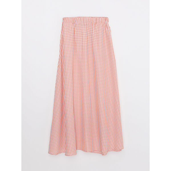 MODEST Beli Lastikli Ekose Poplin Kadın Volanlı Etek