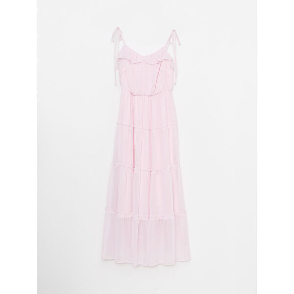 LCW CASUAL Kalp Yaka Düz Askılı Şifon Kadın Elbise