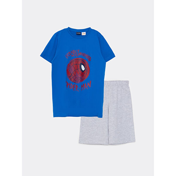 Bisiklet Yaka Spiderman Baskılı Kısa Kollu Erkek Çocuk Şortlu Pijama Takımı