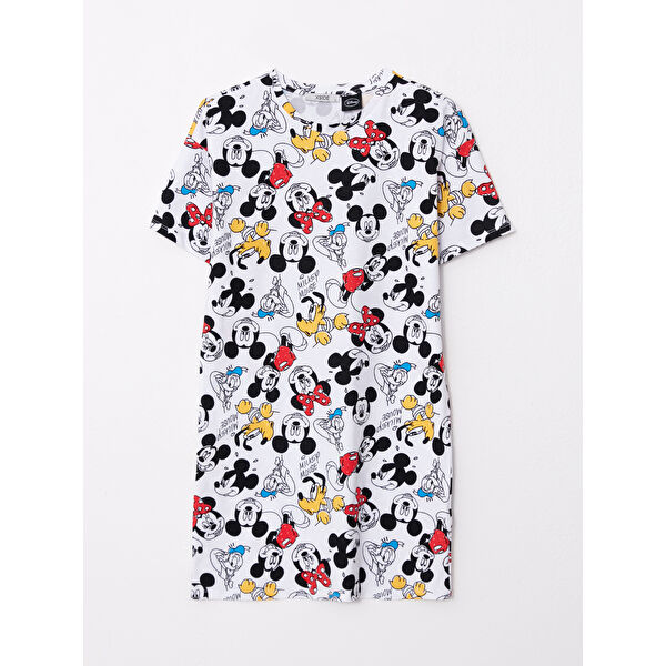 XSIDE Bisiklet Yaka Mickey Mouse Baskılı Kısa Kollu Pamuklu Kadın Elbise
