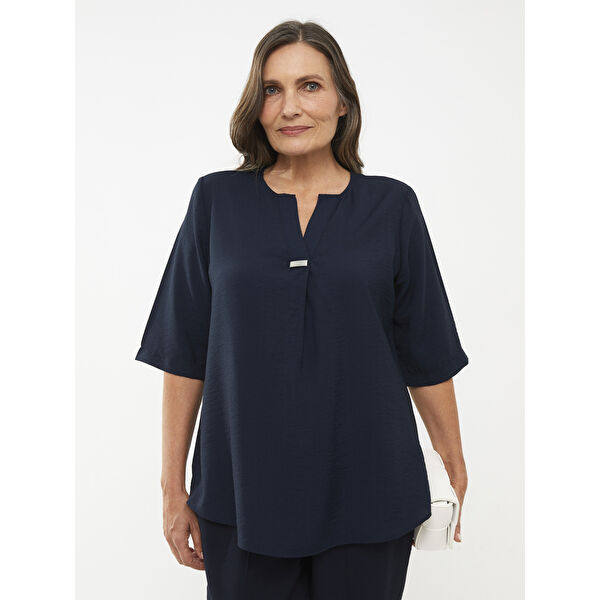 LCW GRACE Kaçık Yaka Düz Kısa Kollu Gabardin Kadın Bluz