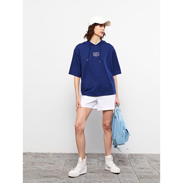 LCW CASUAL Kapüşonlu Baskılı Kısa Kollu Kadın Sweatshirt