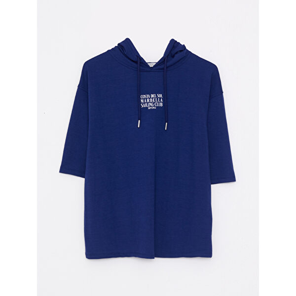 LCW CASUAL Kapüşonlu Baskılı Kısa Kollu Kadın Sweatshirt