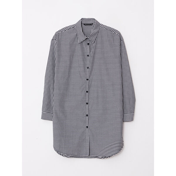 Gömlek Yaka Ekose Uzun Kollu Poplin Kadın Tunik