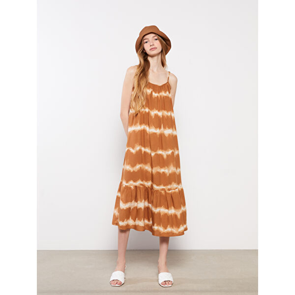 LCW CASUAL U Yaka Desenli Askılı Poplin Kadın Elbise