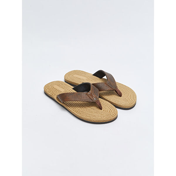 Deri Görünümlü Erkek Parmak Arası Plaj Terliği