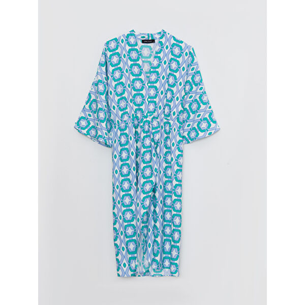 LCW VISION V Yaka Desenli Oversize Kadın Elbise