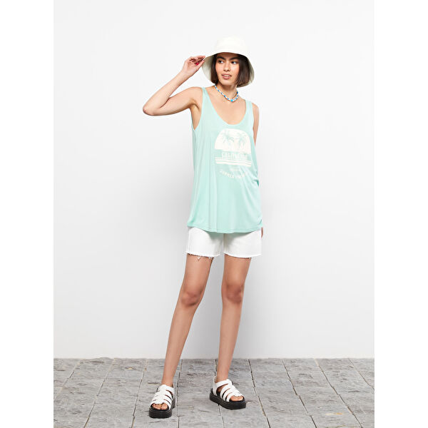 LCW CASUAL U Yaka Baskılı Viskon Kadın Atlet