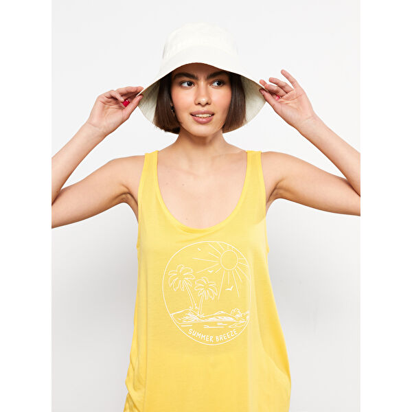 LCW CASUAL U Yaka Baskılı Viskon Kadın Atlet