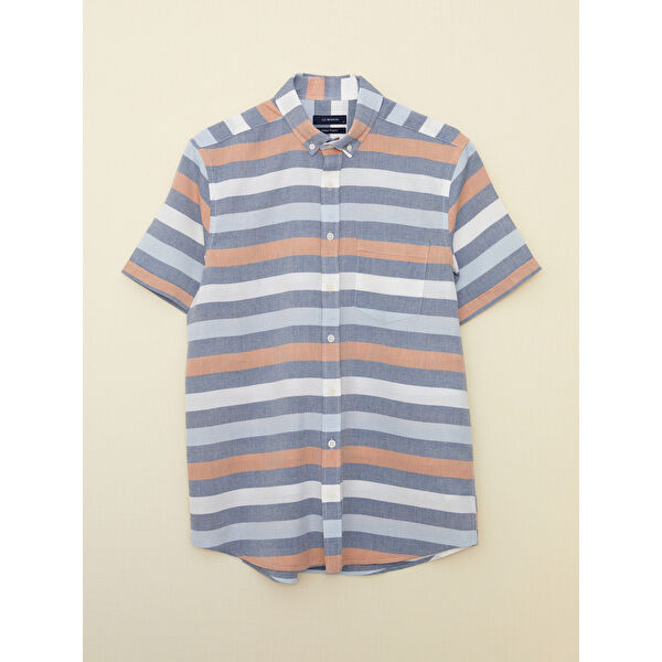LCW CLASSIC Regular Fit Kısa Kollu Çizgili Armürlü Erkek Gömlek