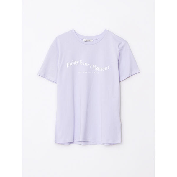 LCW CASUAL Bisiklet Yaka Yazı Baskılı Kısa Kollu Pamuklu Kadın Tişört