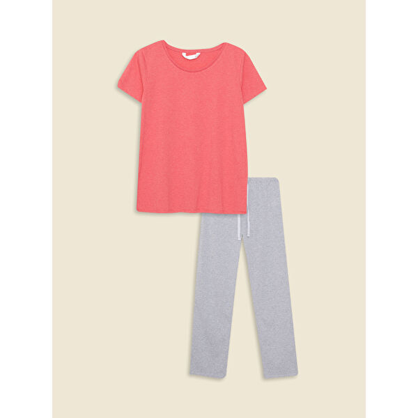 LCW DREAM Bisiklet Yaka Düz Kısa Kollu Kadın Pijama Takım