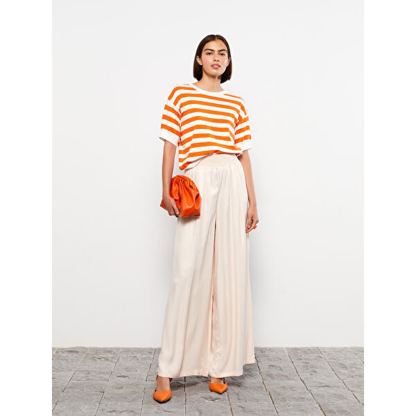 Beli Lastikli Düz Saten Kadın Pantolon Etek