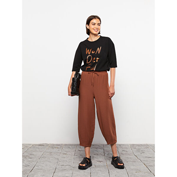 LCW CASUAL Beli Lastikli Standart Fit Düz Müslin Kadın Pantolon