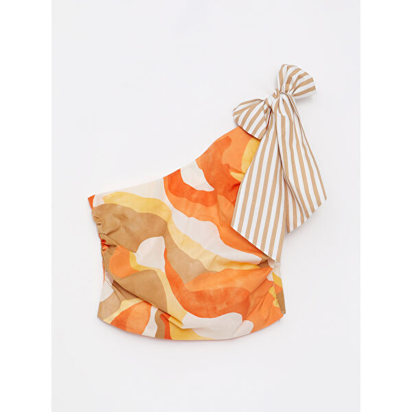 LCW CASUAL Kayık Yaka Desenli Tek Omuzlu Poplin Kadın Bluz