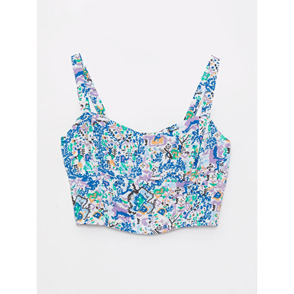 Kalp Yaka Desenli Askılı Crop Viskon Kadın Bluz Kalp Yaka Desenli Askılı Crop Viskon Kadın Bluz