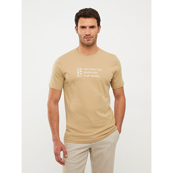 Bisiklet Yaka Kısa Kollu Baskılı Penye Erkek Tişört