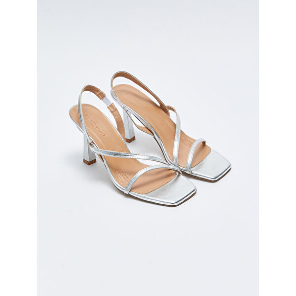 Deri Görünümlü Çapraz Bantlı Kadın Topuklu Ayakkabı