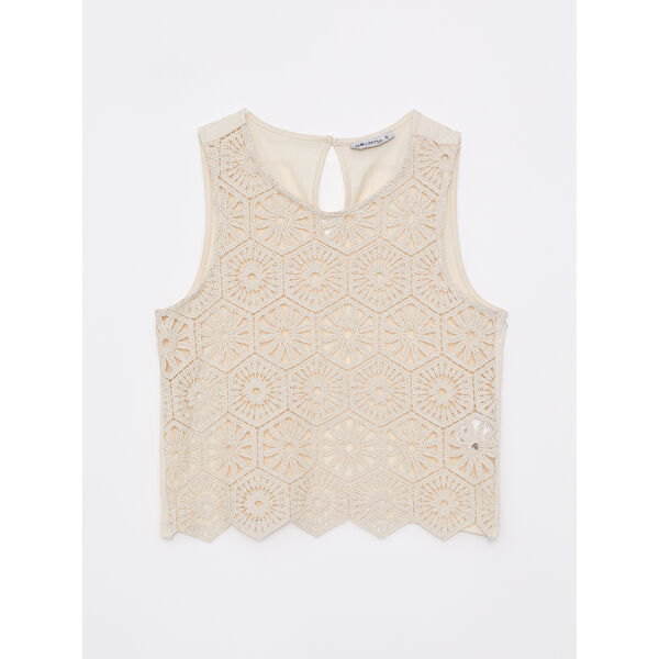 LCW LIMITED Bisiklet Yaka Dantelli Kolsuz Kadın Bluz