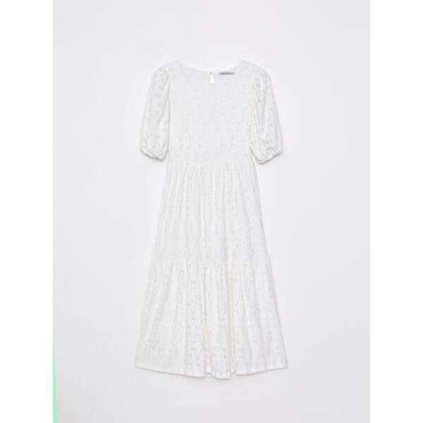 LCW LIMITED Bisiklet Yaka Nakışlı Kısa Kollu Kadın Elbise