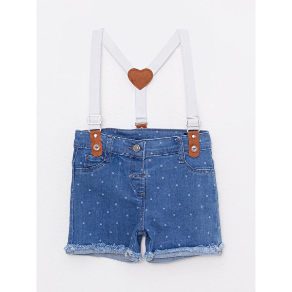 Baskılı Kız Bebek Jean Şort ve Pantolon Askısı 2'li Takım Baskılı Kız Bebek Jean Şort ve Pantolon Askısı 2'li Takım