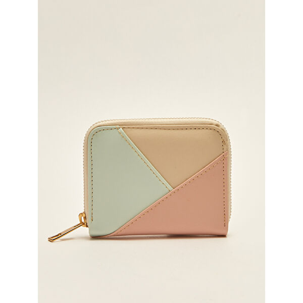 Deri Görünümlü Renk Bloklu Kadın Cüzdan