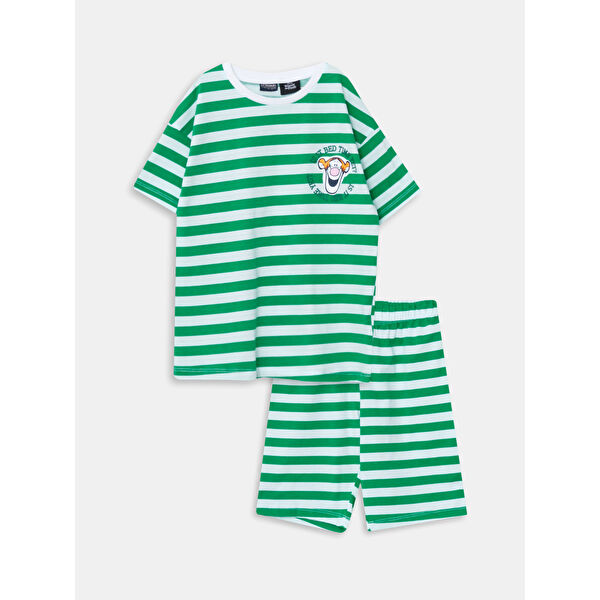 Bisiklet Yaka Winnie the Pooh Baskılı Kısa Kollu Erkek Çocuk Şortlu Pijama Takımı