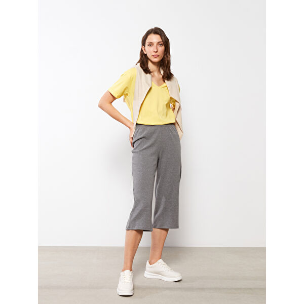 LCW BASIC Beli Lastikli Düz Kadın Capri