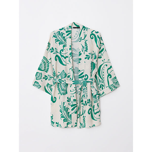 LCW CASUAL Şal Yaka Desenli Keten Kadın Kimono