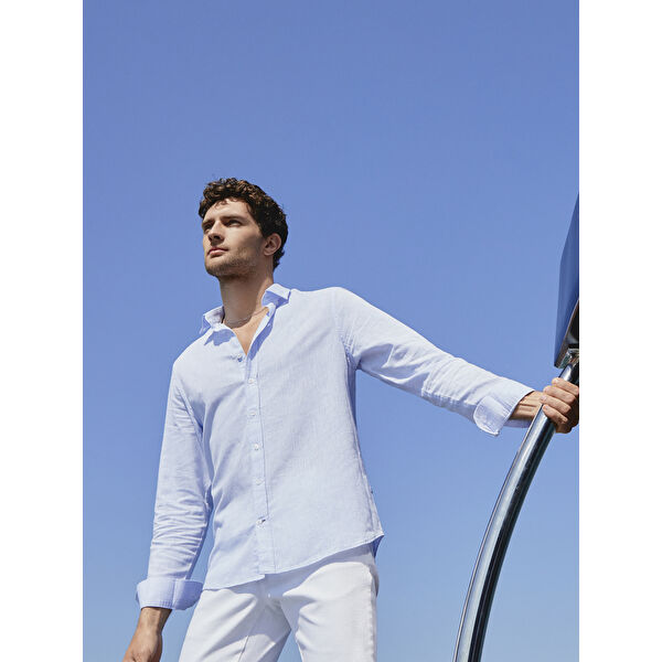 Regular Fit Uzun Kollu Keten Erkek Gömlek