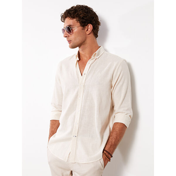 Regular Fit Uzun Kollu Keten Erkek Gömlek