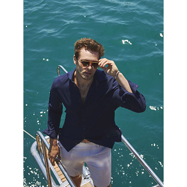 Regular Fit Uzun Kollu Keten Erkek Gömlek