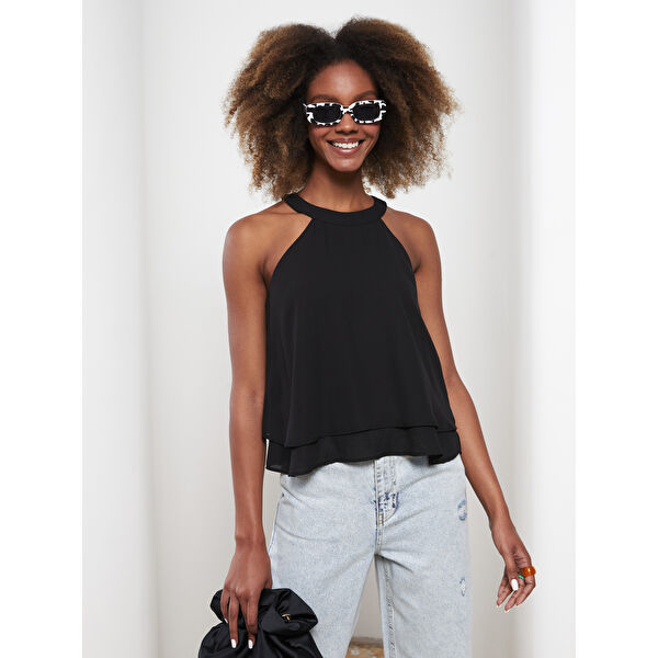 LCW CASUAL Halter Yaka Düz Kolsuz Kadın Bluz