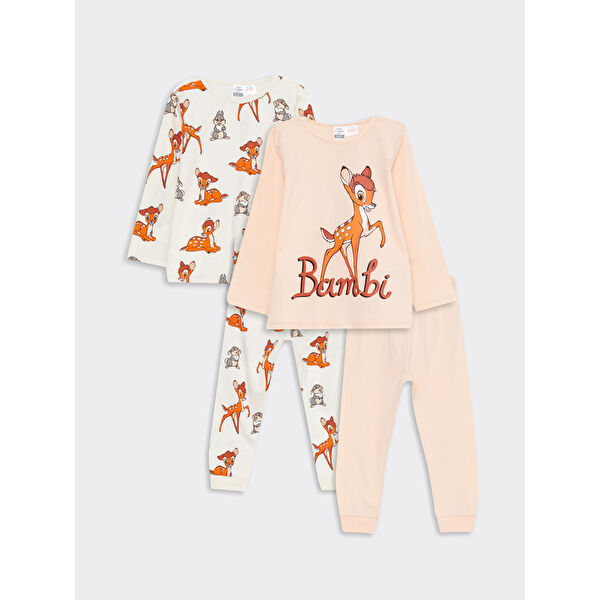 Bisiklet Yaka Uzun Kollu Bambi Baskılı Kız Bebek Pijama Takımı 2'li