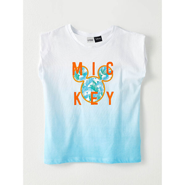 Bisiklet Yaka Mickey Mouse Baskılı Pamuklu Kız Çocuk Atlet