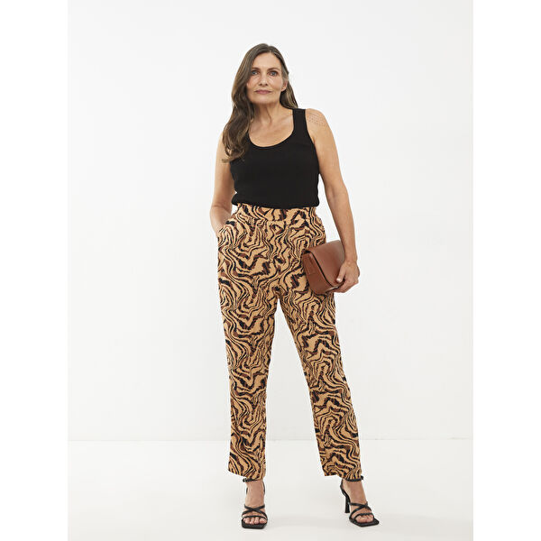 Beli Lastikli Rahat Kalıp Desenli Viskon Kadın Pantolon