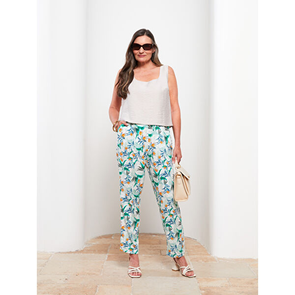 Beli Lastikli Rahat Kalıp Desenli Viskon Kadın Pantolon